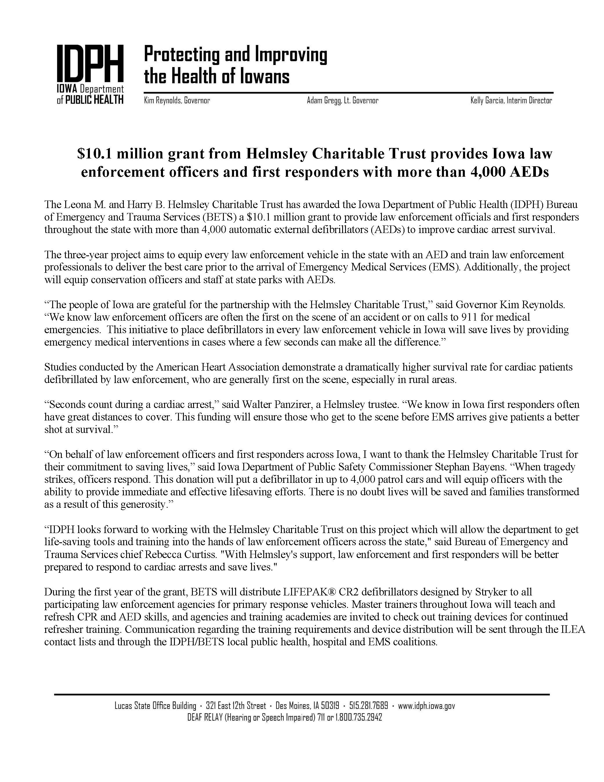 State And Local Law Enforcement To Receive AEDs From New Grant Iowa State And Local Law Enforcement To Receive AEDs From New Grant Iowa